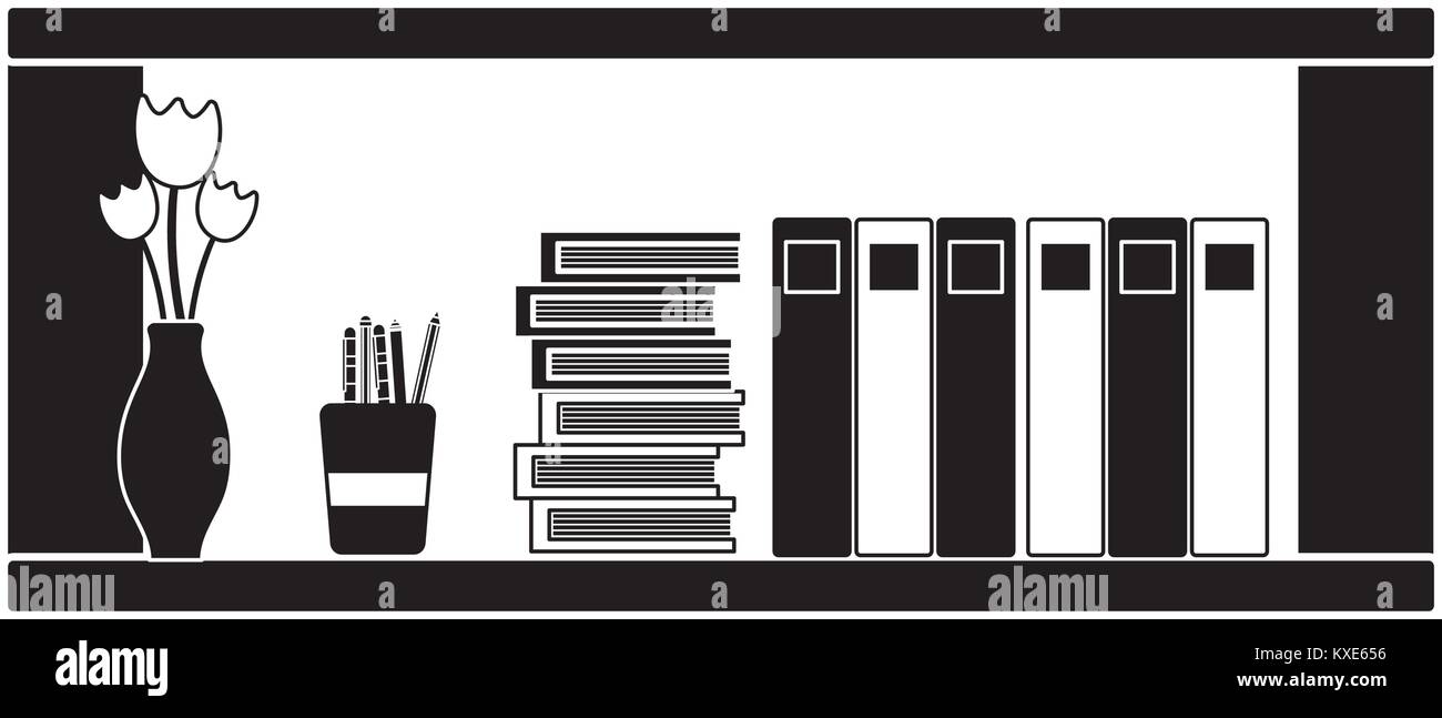 contour office shelf with books and folders documents Stock Vector ...