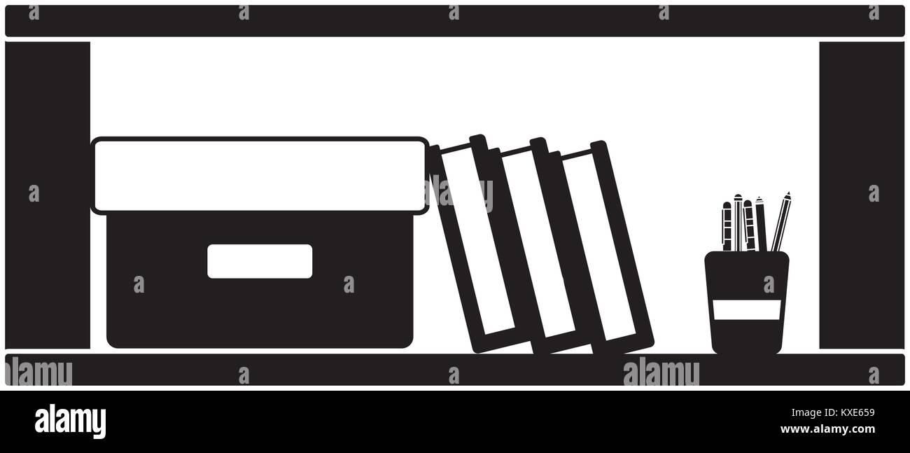 contour office wood shelf with books and box archive Stock Vector Image ...