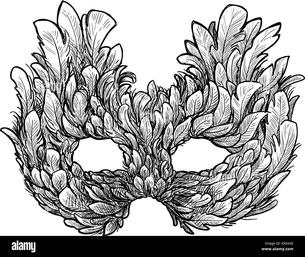 Venetian Mask Illustration Drawing Engraving Ink Line Art Vector