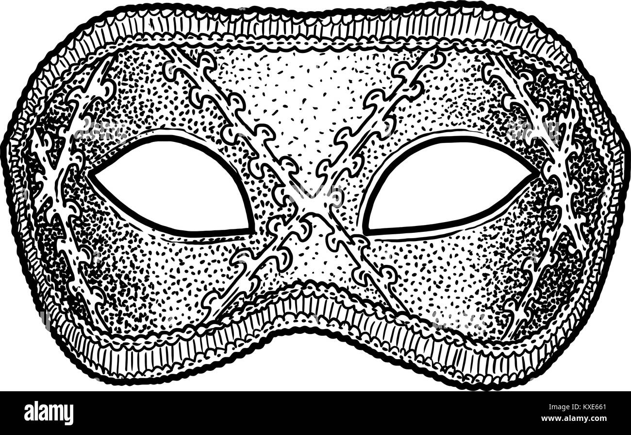 Venetian mask illustration, drawing, engraving, ink, line art, vector ...