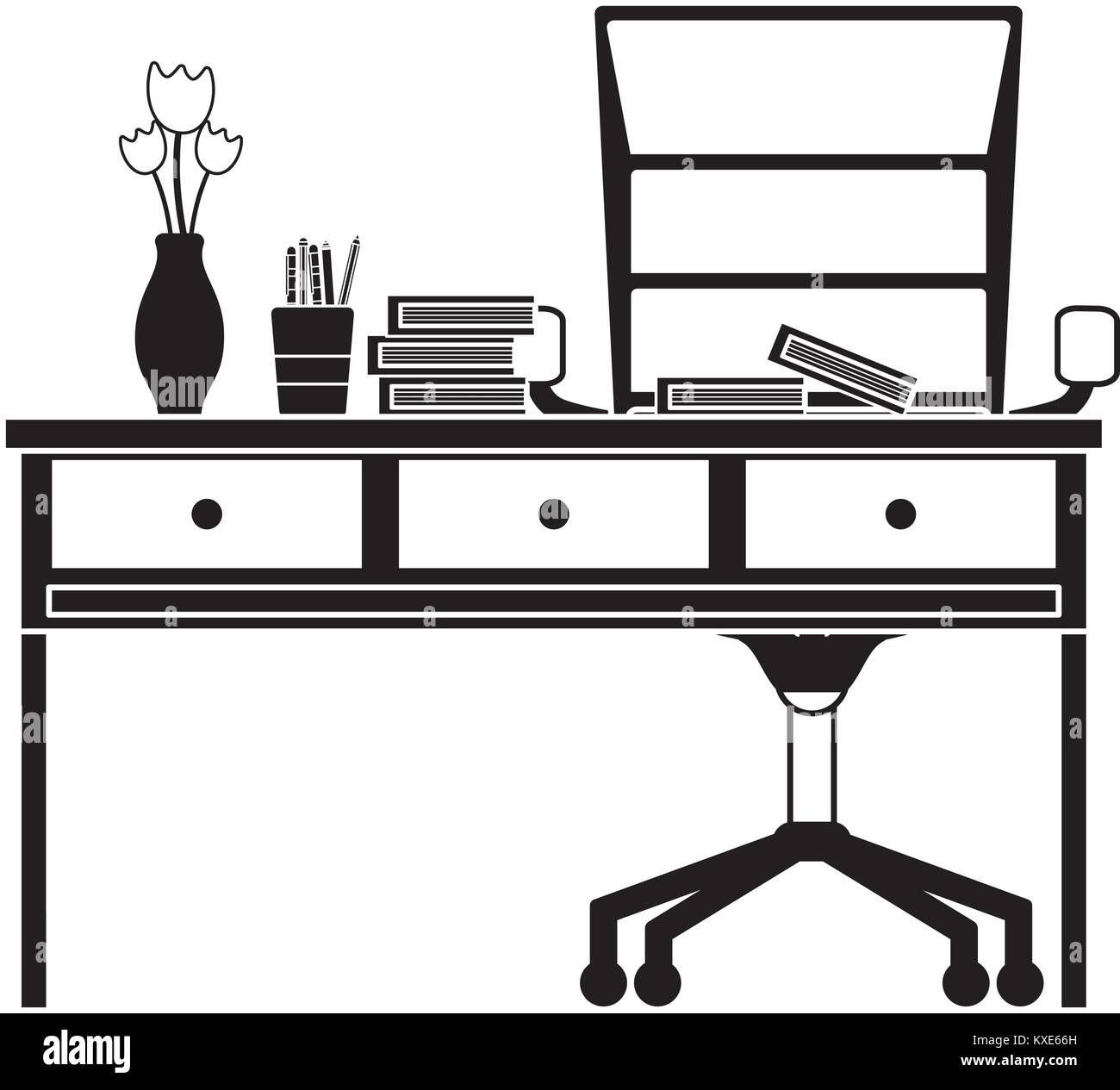 contour office wood desk with books and chairs Stock Vector Image & Art ...