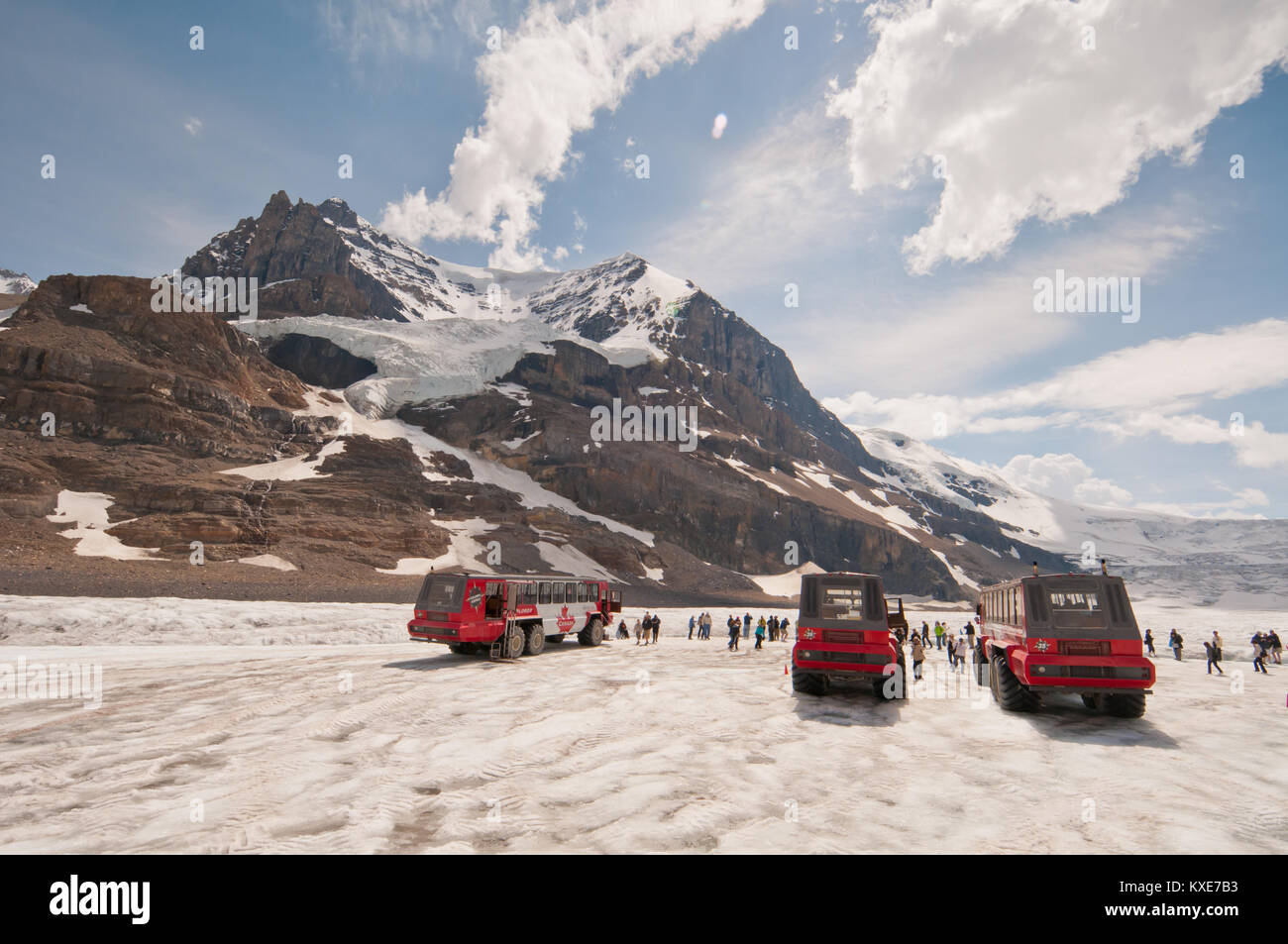 Huge Ice Explorer vehicles parked on Colulmbia Icefield Stock Photo - Alamy