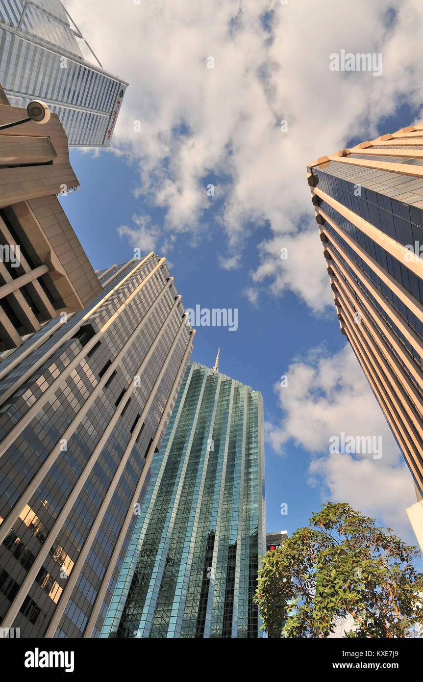View of towering modern skyscrapers in central Perth city, Australia ...