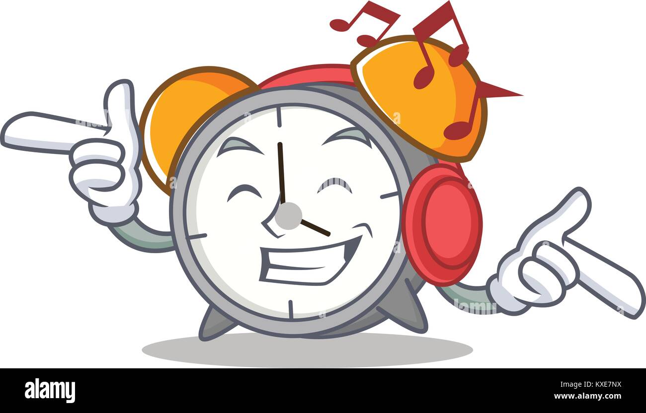 Listening music alarm clock mascot cartoon Stock Vector Image & Art - Alamy