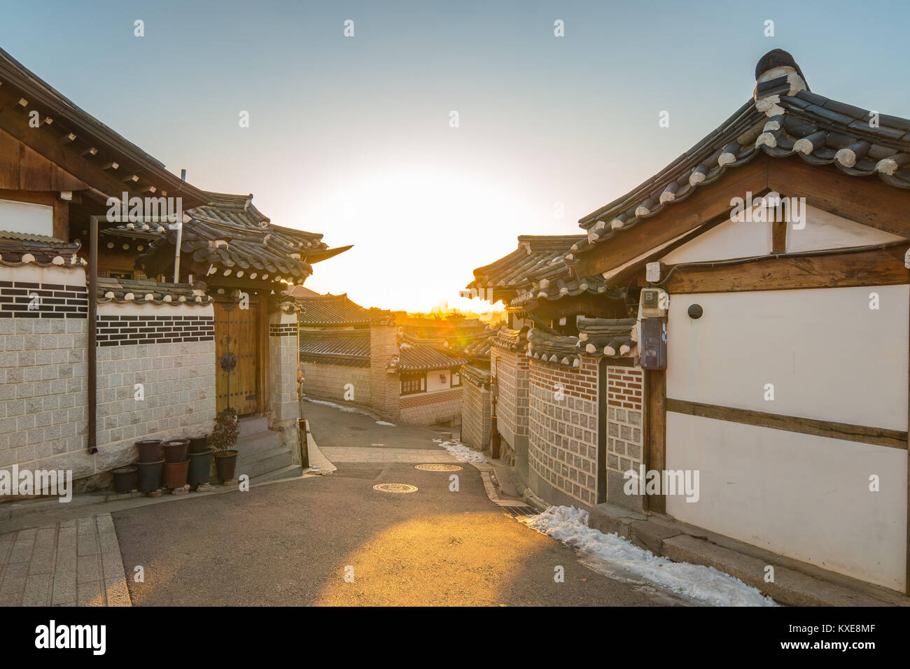 Sunrise in Seoul city Bukchon Hanok Village in South Korea Stock Photo ...