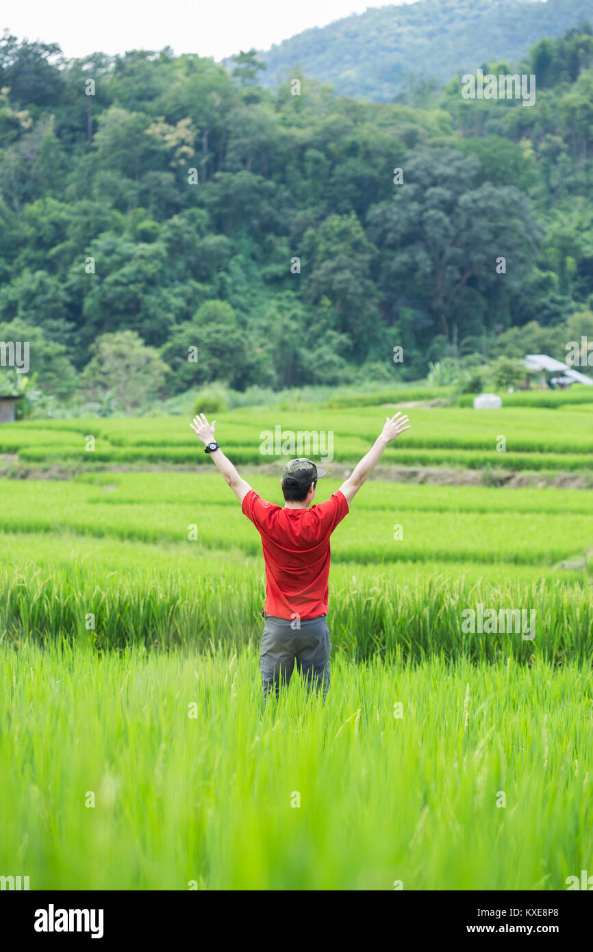 man standing in rice field Stock Photo - Alamy