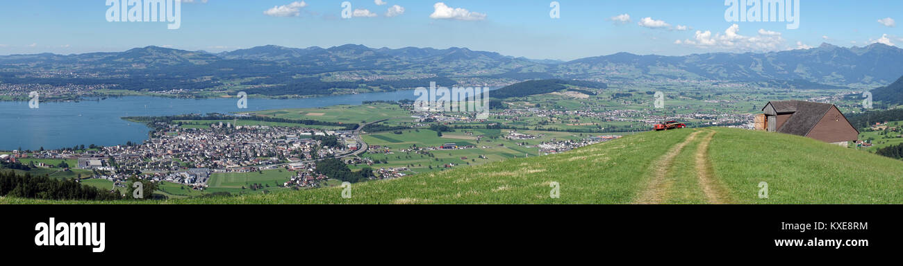 Panorama of farm fields and lake Zurich in Switzerland Stock Photo - Alamy