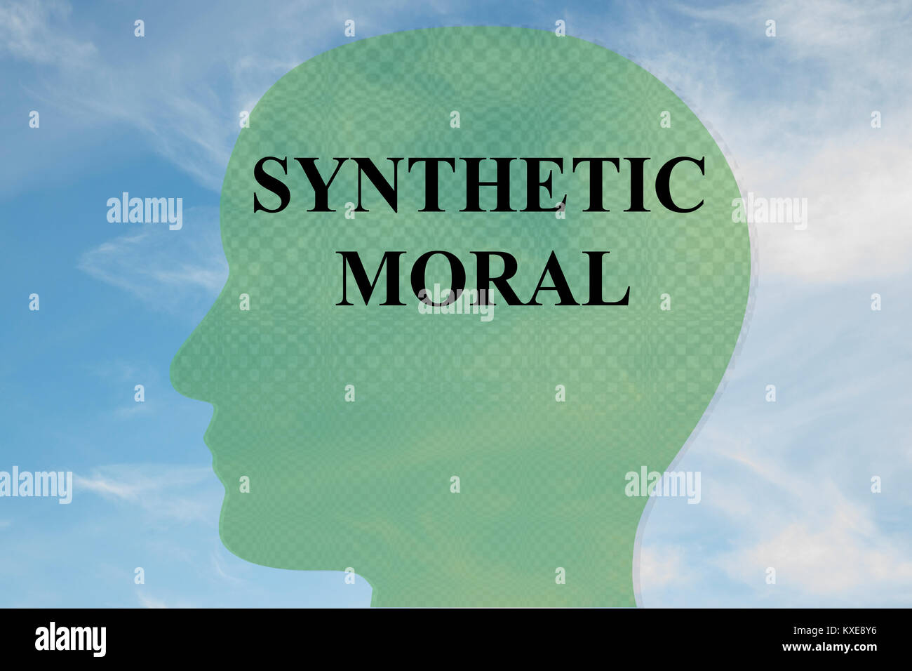 Render illustration of SYNTHETIC MORAL title on head silhouette, with ...