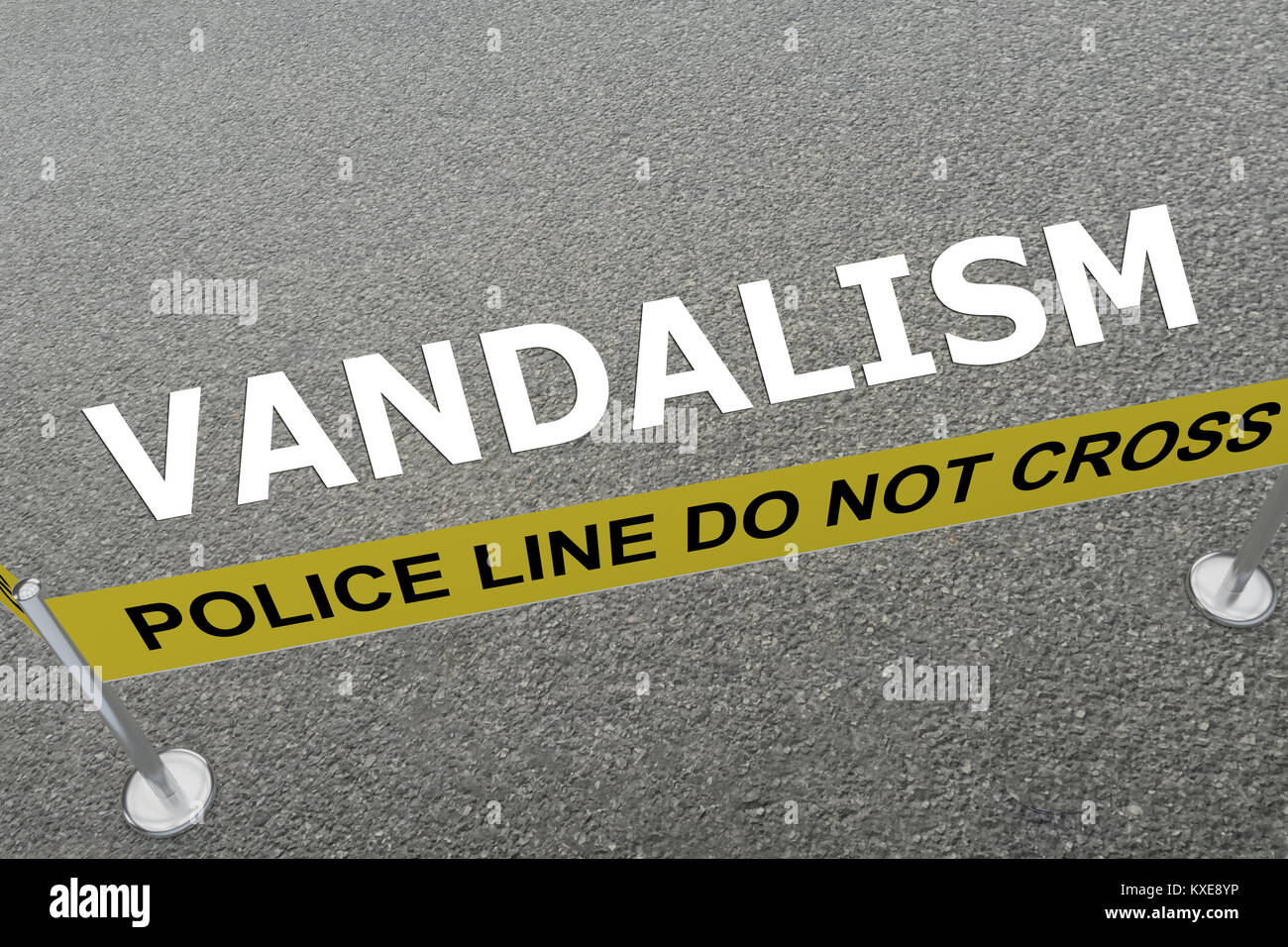 3D illustration of VANDALISM title on the ground in a police arena ...
