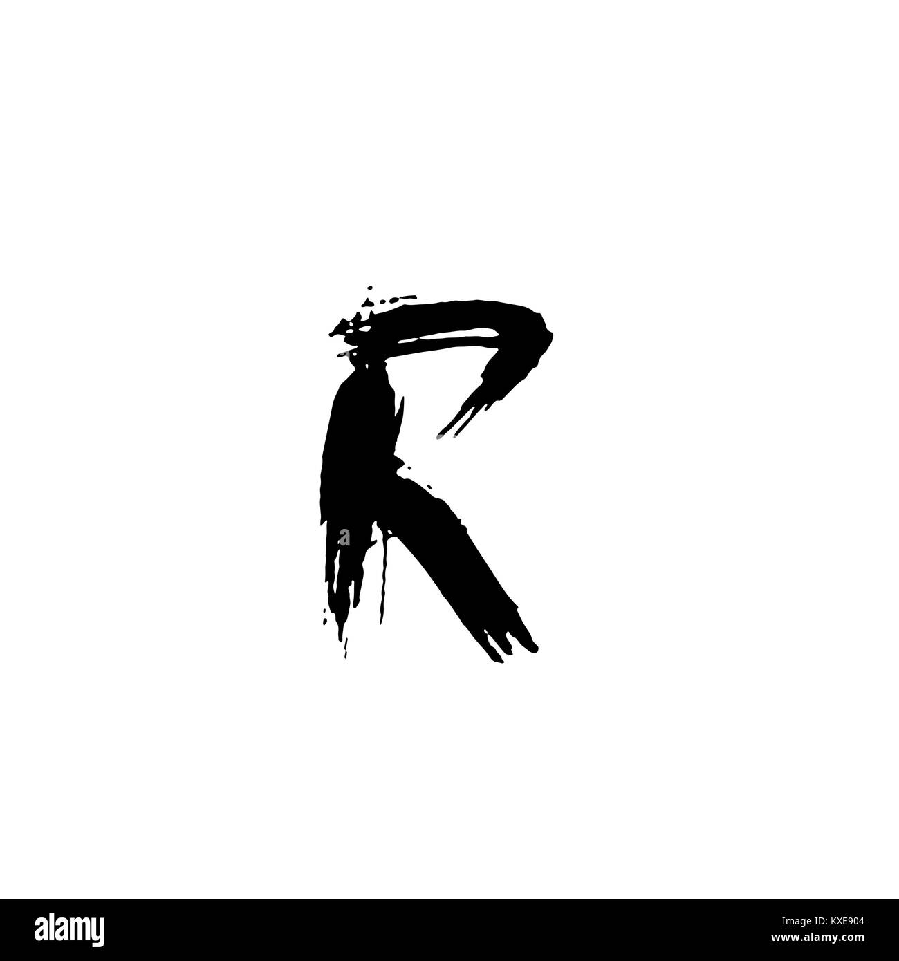 Letter R. Handwritten by dry brush. Rough strokes font. Vector ...