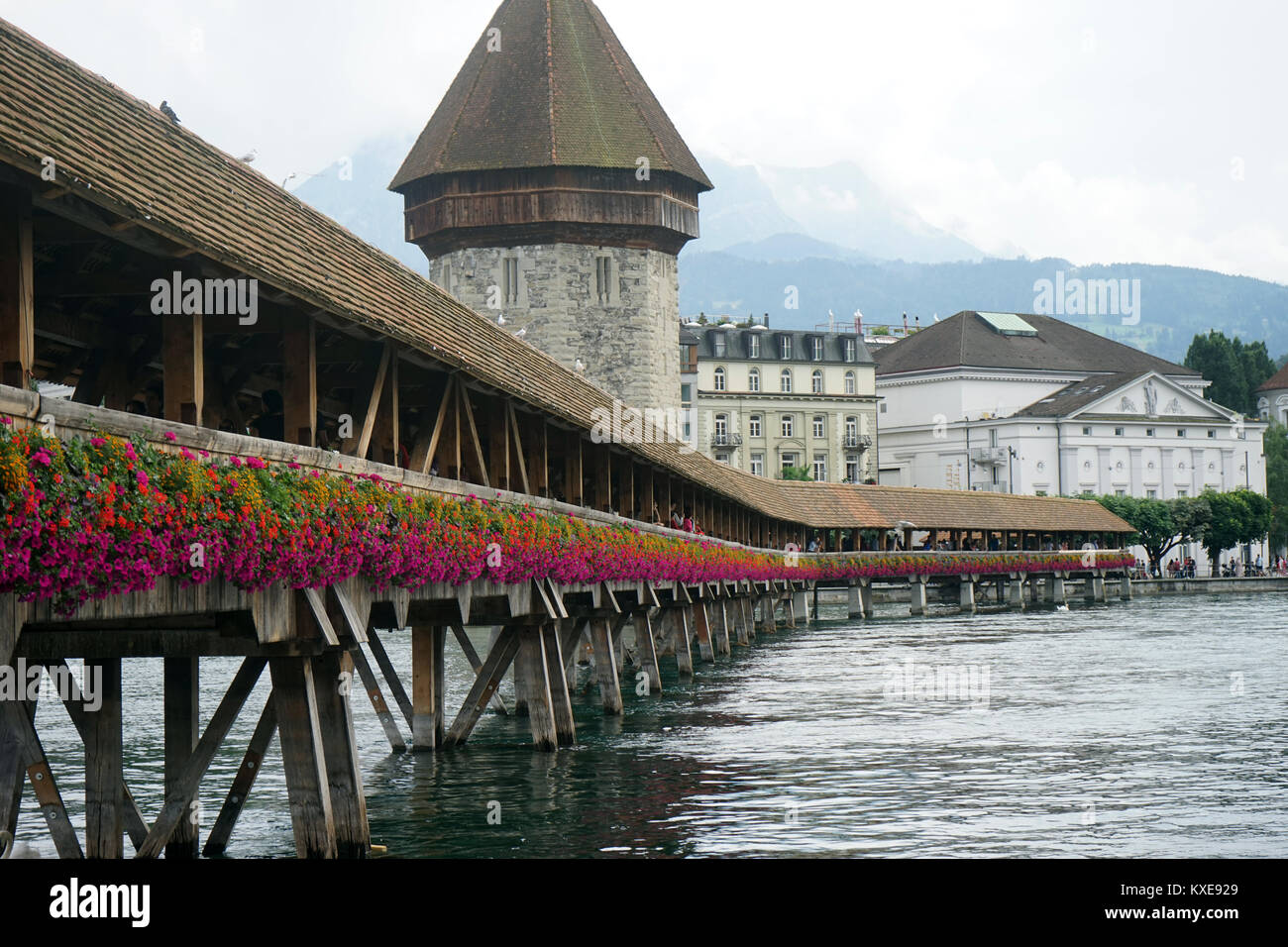 LUCERN, SWITZERLAND - CIRCA AUGUST 2016 Tower and bridge Stock Photo ...