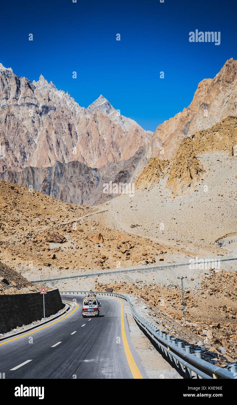 view to karakoram highway and valley, Karakoram, Pakistan Stock Photo ...