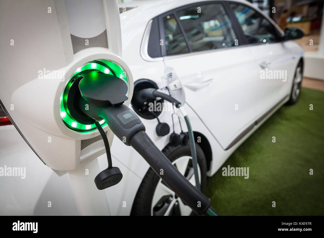 Close up image of the power socket of an electric car, charging Stock ...