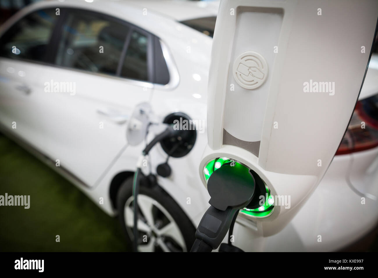 Close up image of the power socket of an electric car, charging Stock ...