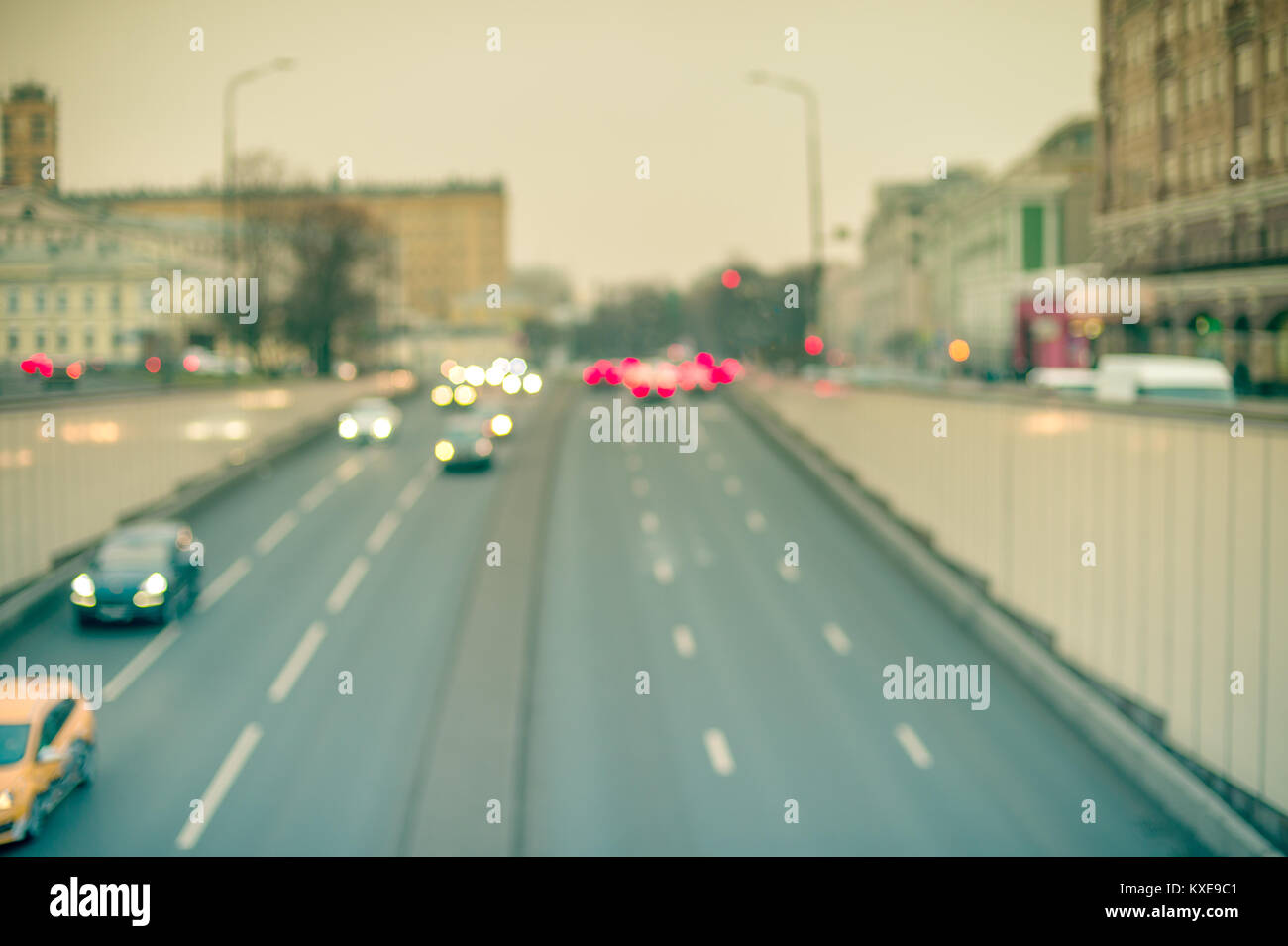Defocused cityscape toned with bokeh lights from cars Stock Photo - Alamy