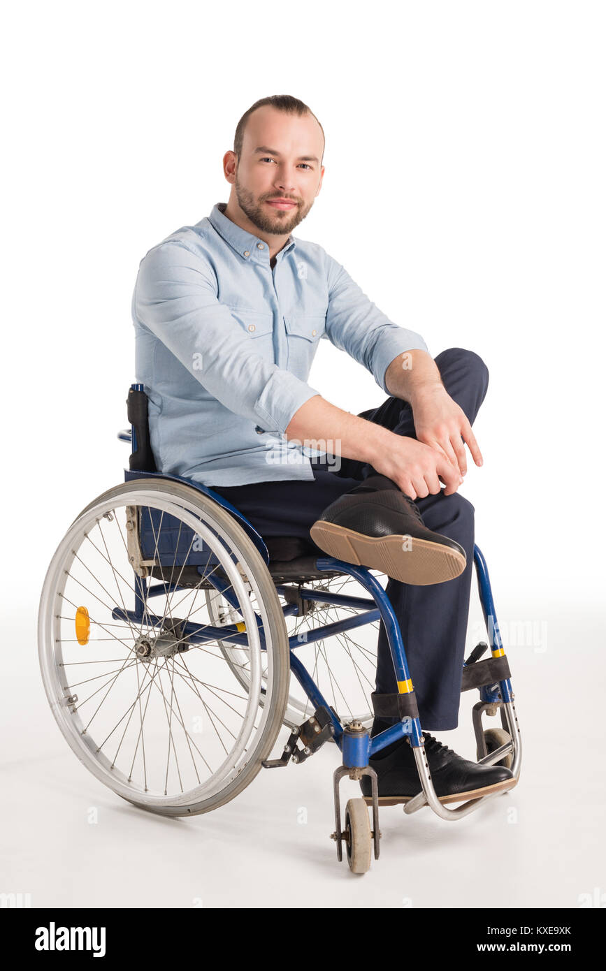 smiling man in wheelchair Stock Photo - Alamy