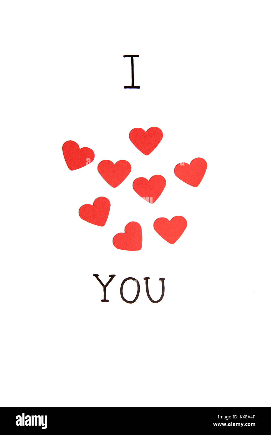 I love you, I heart you. Hand drawn inscription with group of red ...
