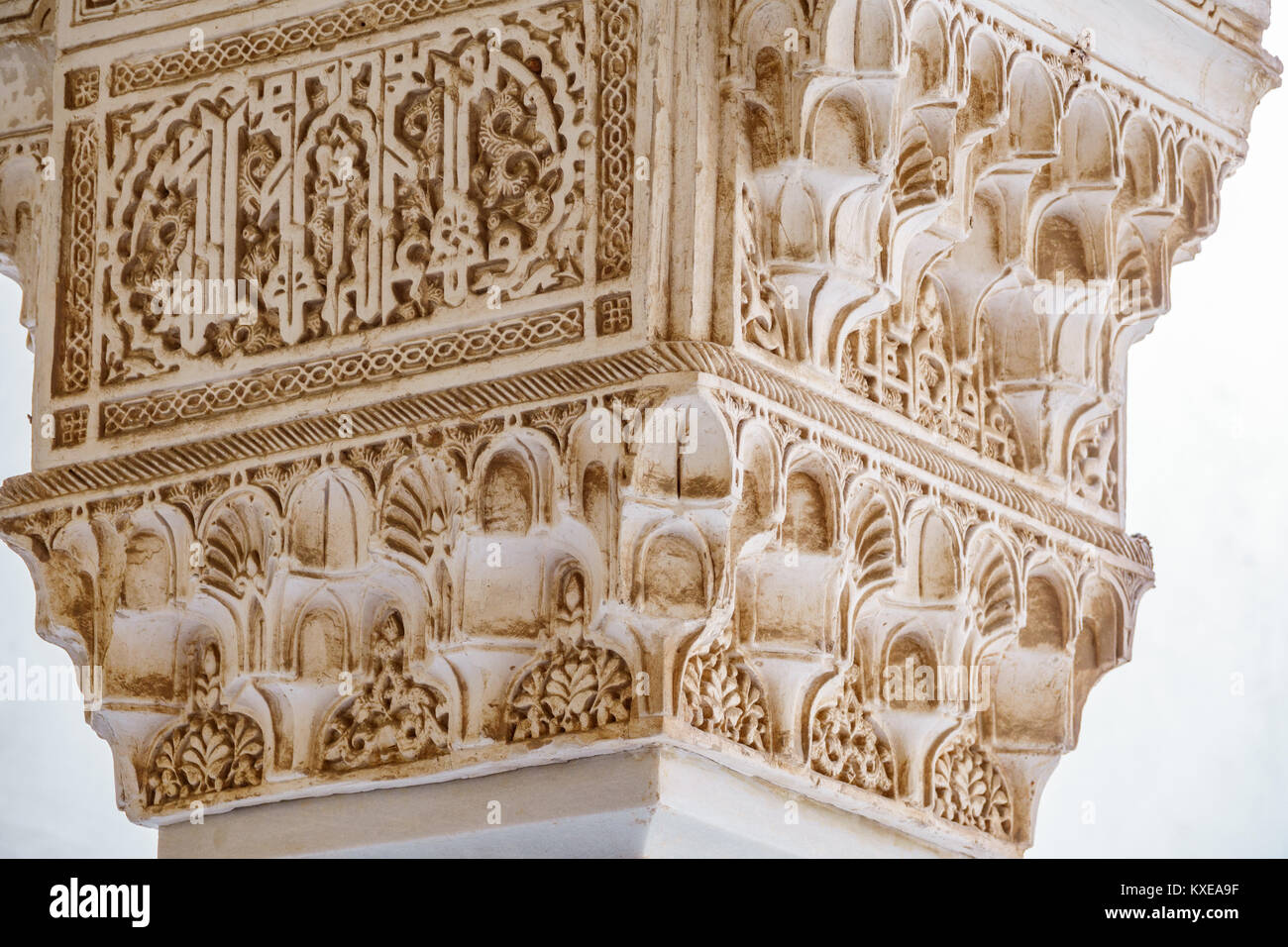 Detail of decorated column at Alhambra. Granada, Spain Stock Photo - Alamy