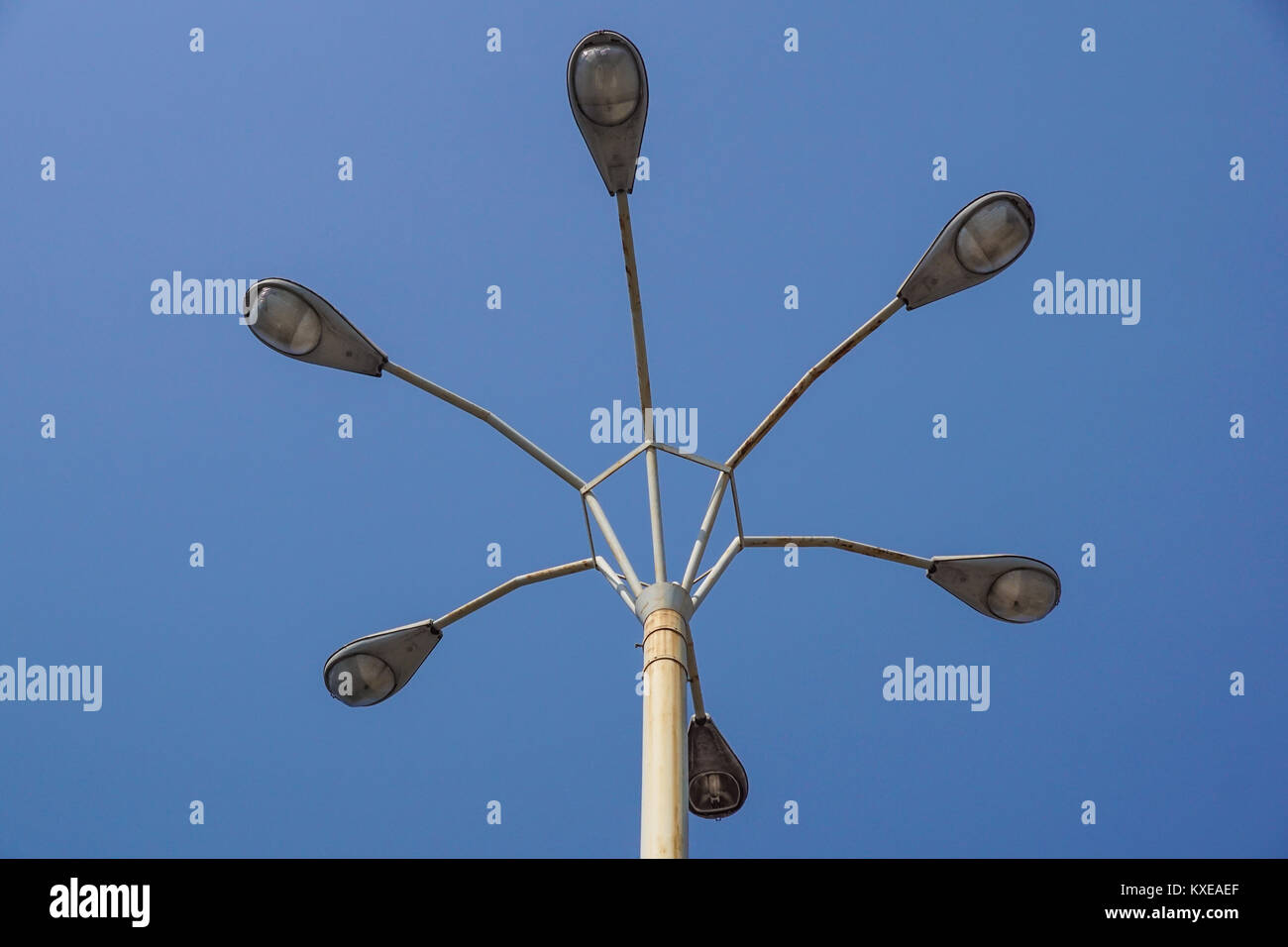 Circular street light. View of a lightpost from below Stock Photo - Alamy