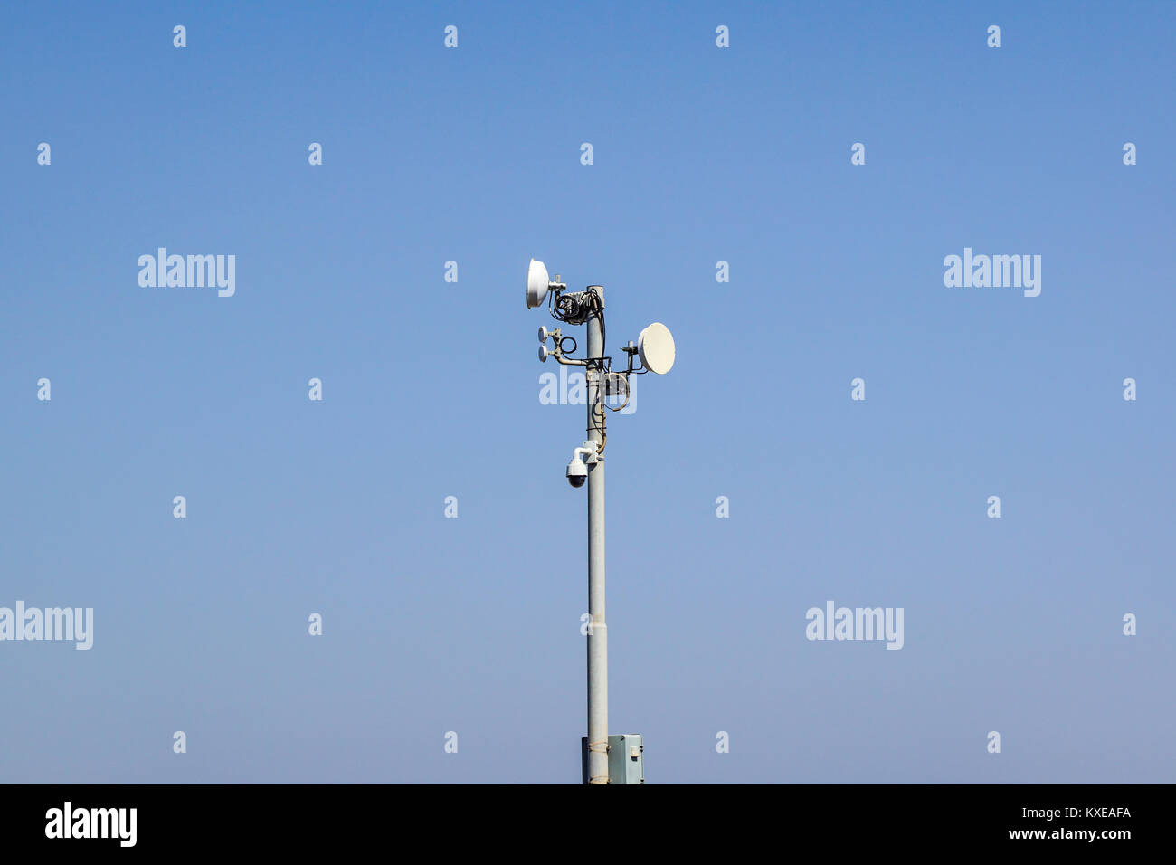 Security and satellite system with a surveillance camera, antenna and ...
