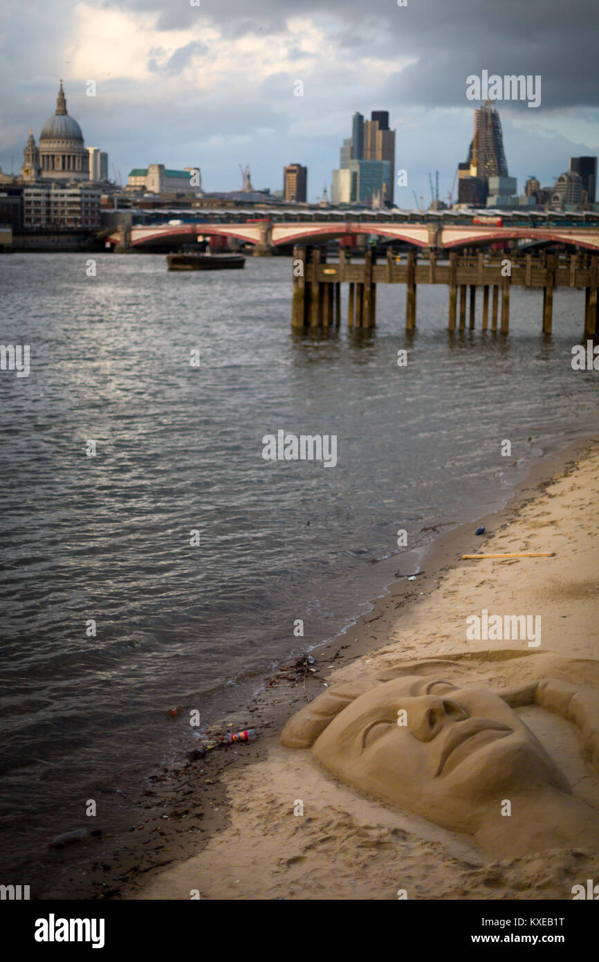 A sand sculpture by the River Thames with St Pauls Cathedral and the ...
