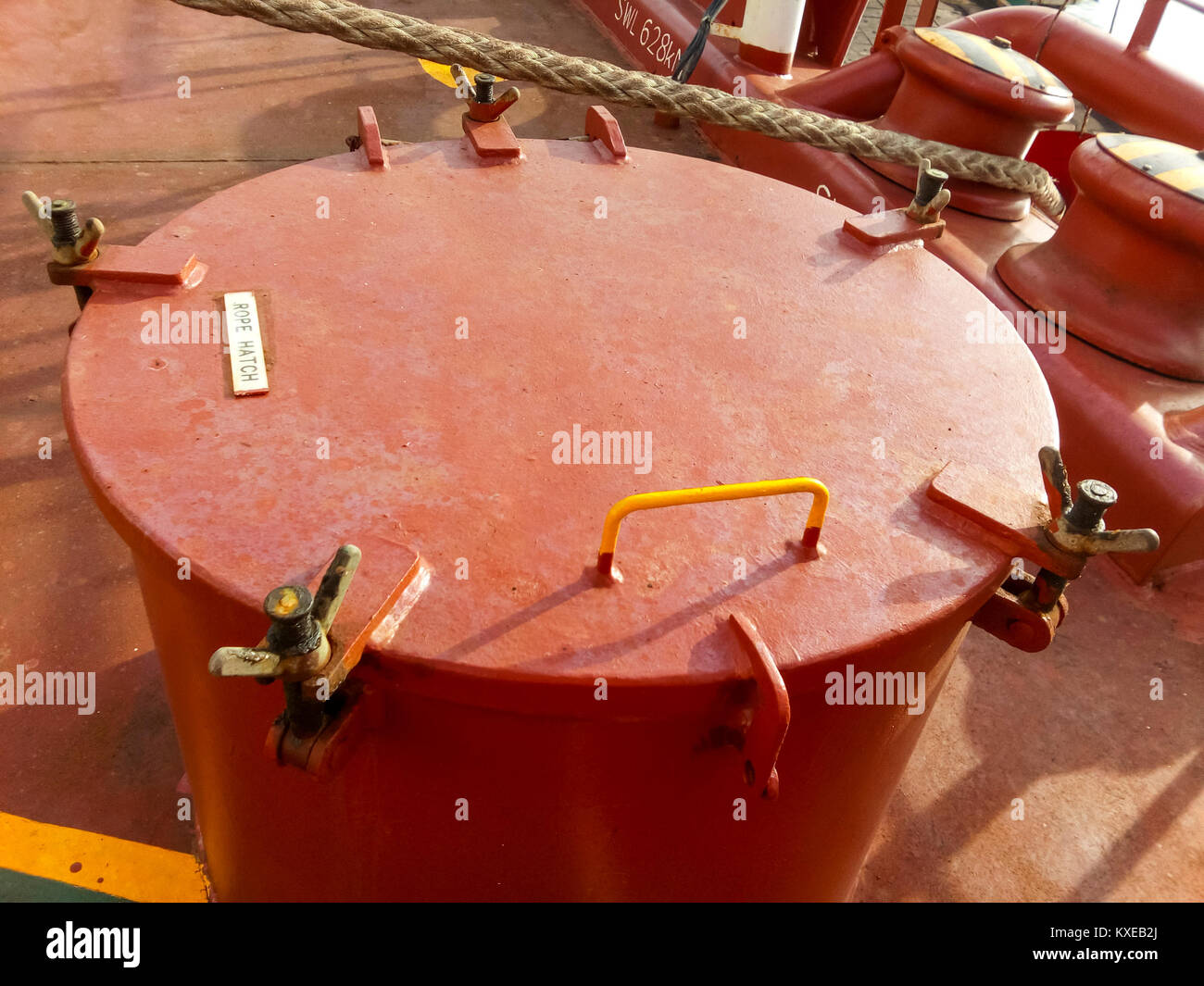 The hatch in the ventilation on the deck of the ship. Locks on the ...