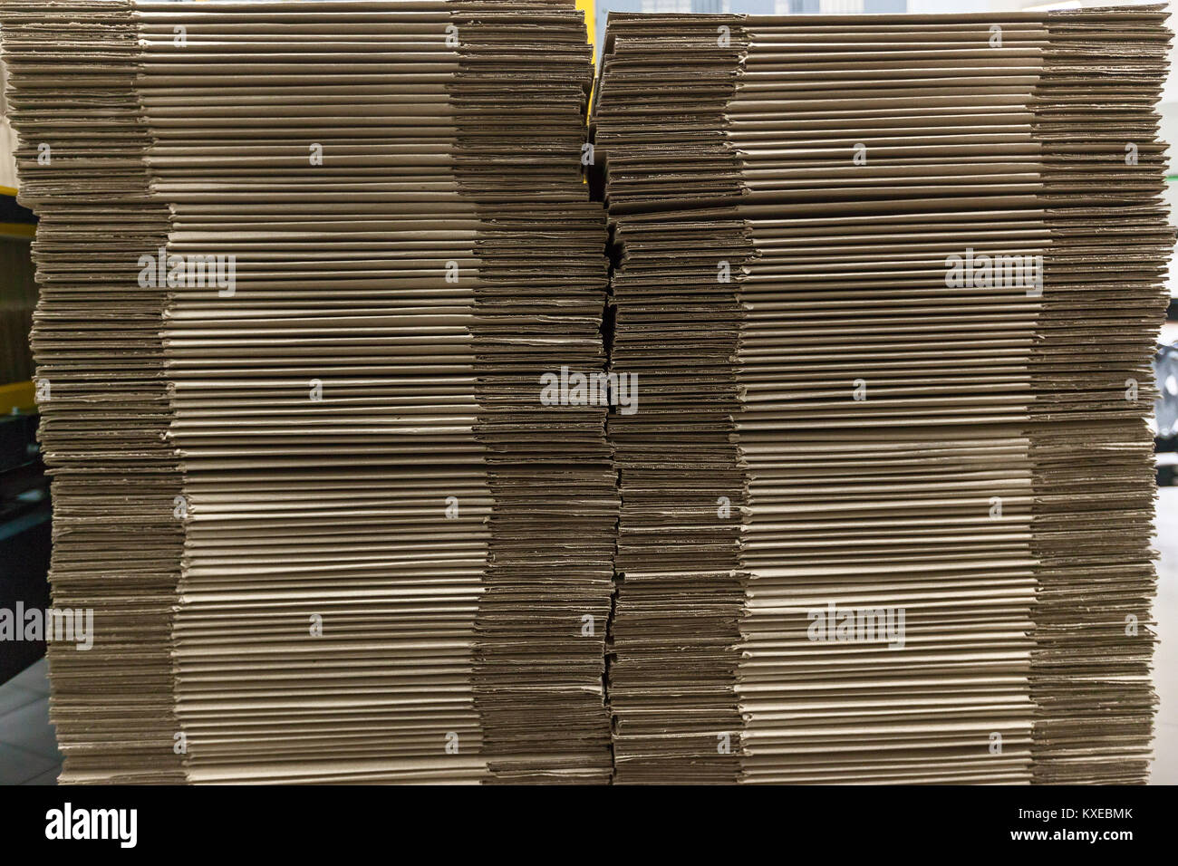 Cross section of stacked corrugated cardboard. stack of brown cardboard ...