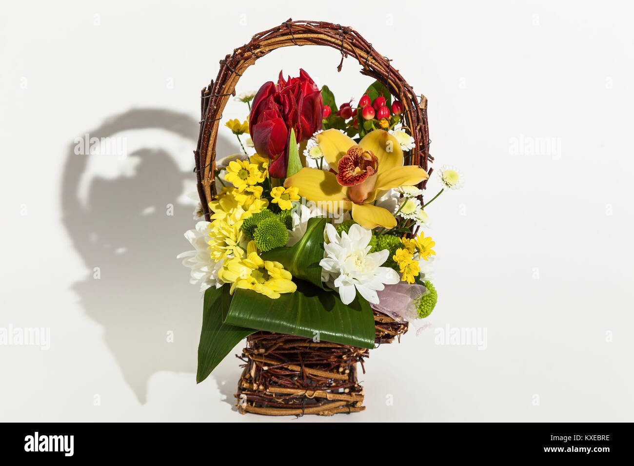 Yellow and red flowers bouquet isolated on white Stock Photo - Alamy