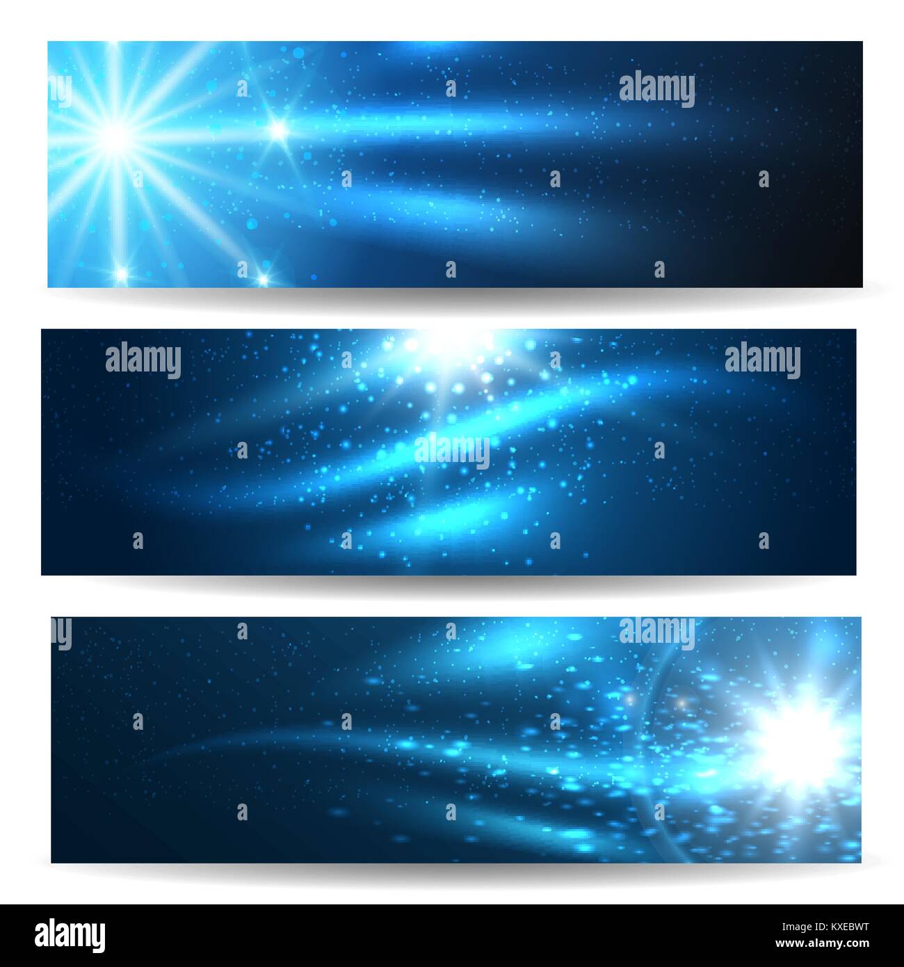 Set of outer space banners with sky, glowing stars and nebulas. Vector ...