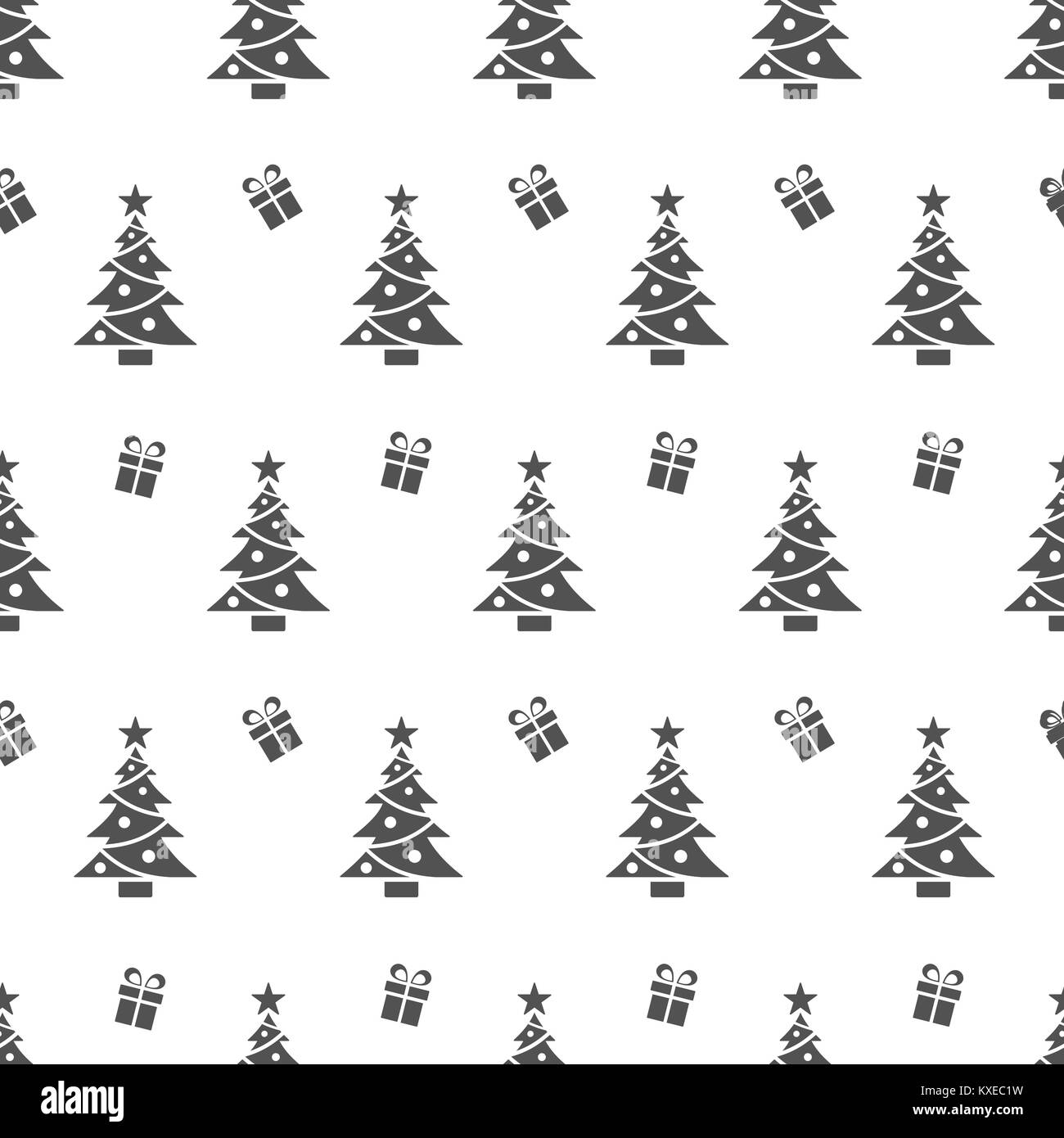 Christmas seamless pattern with black trees and gifts on a white ...