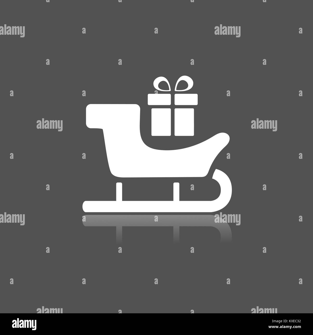 Sled icon with gift and reflection on black background. Vector ...