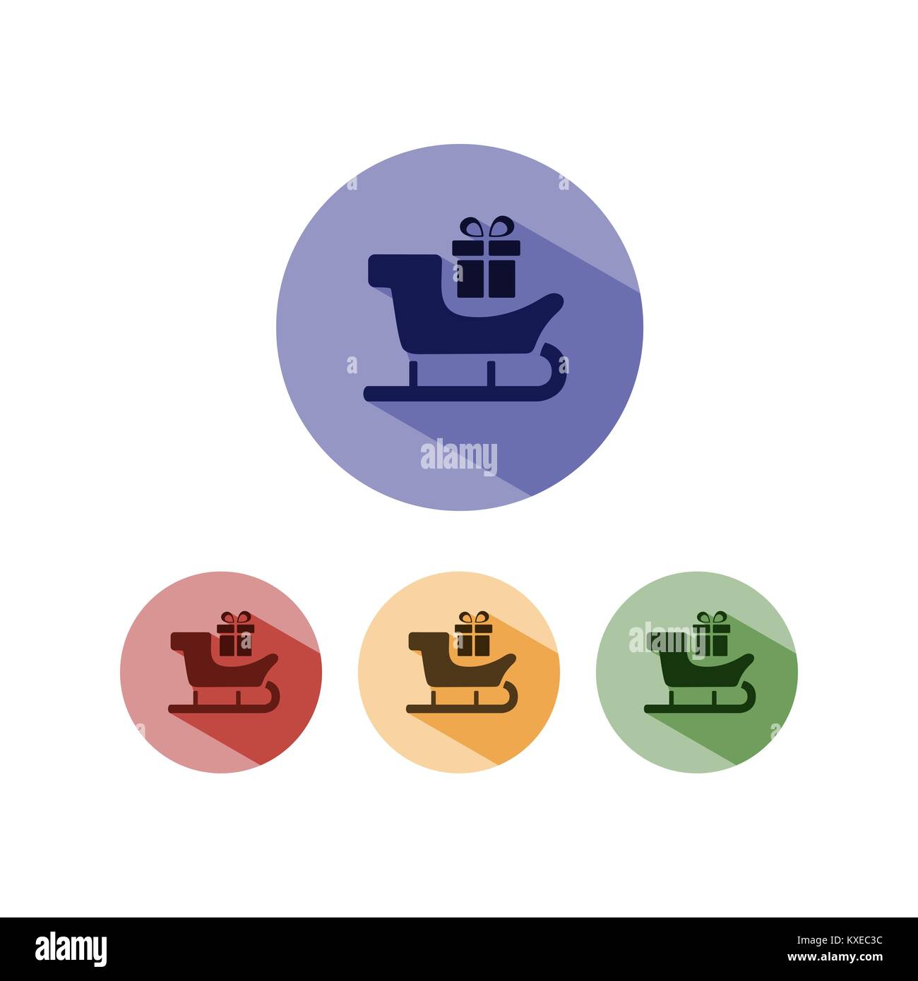 Sled icon with gift and shade on colored circles. Vector illustration ...
