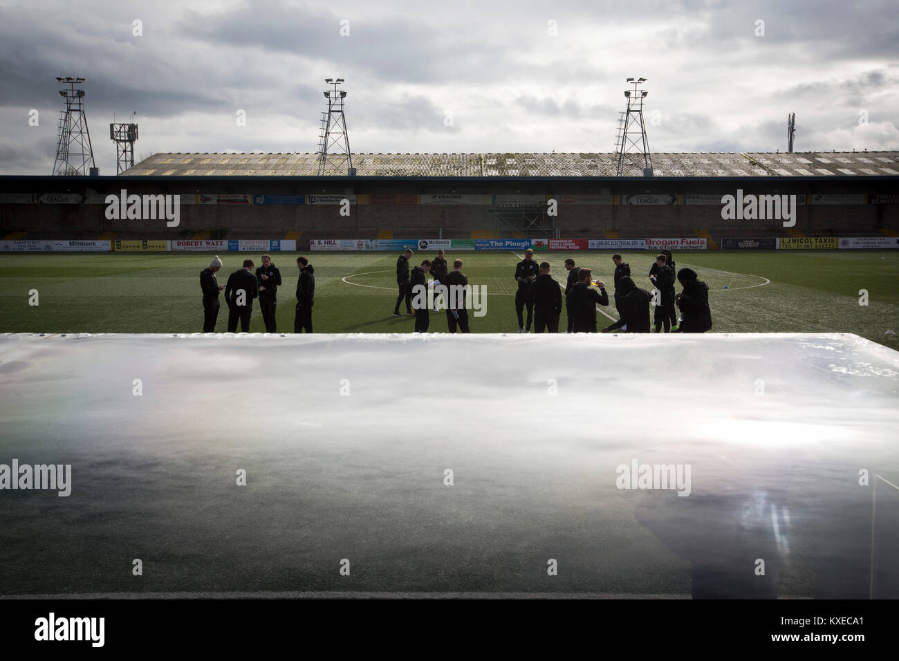 Visiting players inspect the pitch at Station Park, Forfar before the ...