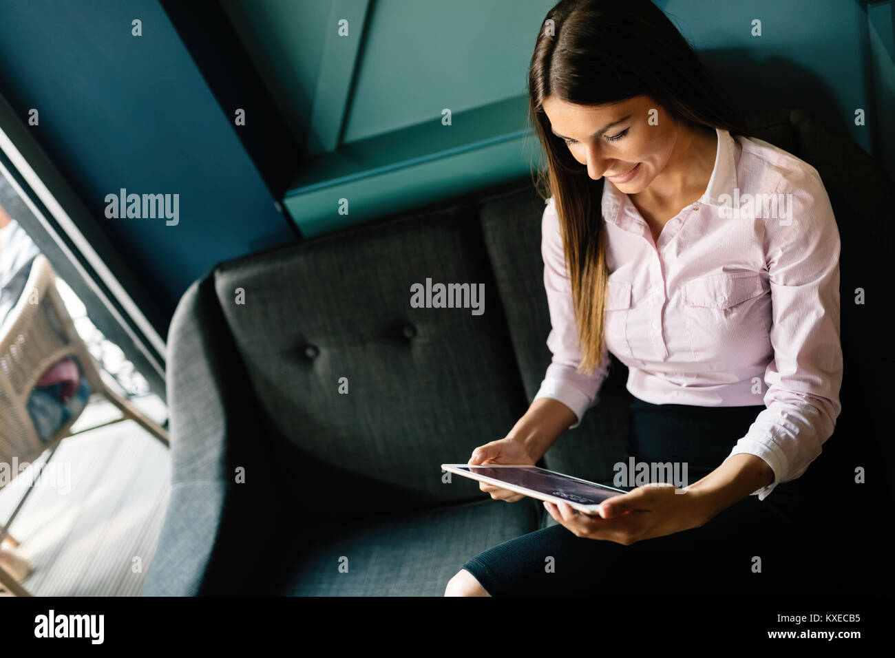 Young employee working on computer during working day in office Stock ...