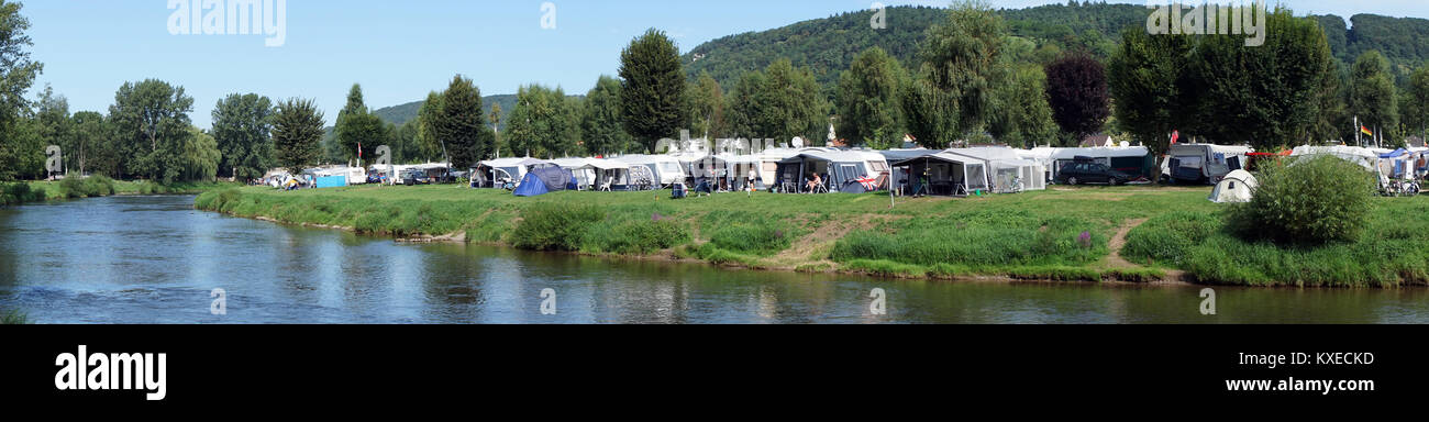 ECHTERNACH, LUXEMBOURG - CIRCA AUGUST 2016 Camping on the bank of river ...