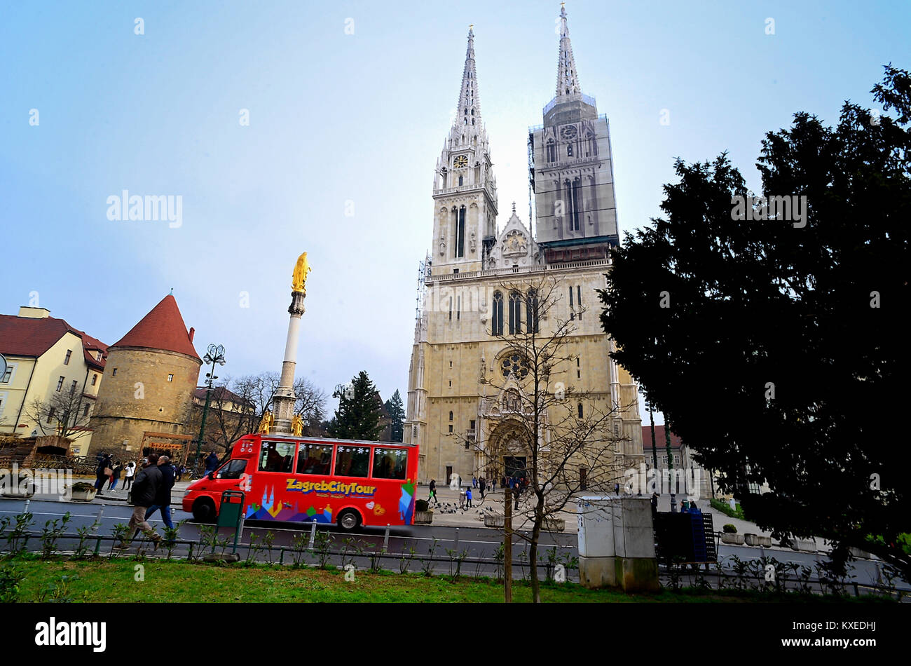 Zagreb, Croatia. Kaptol square The Assumption of Mary Gothic Cathedral ...