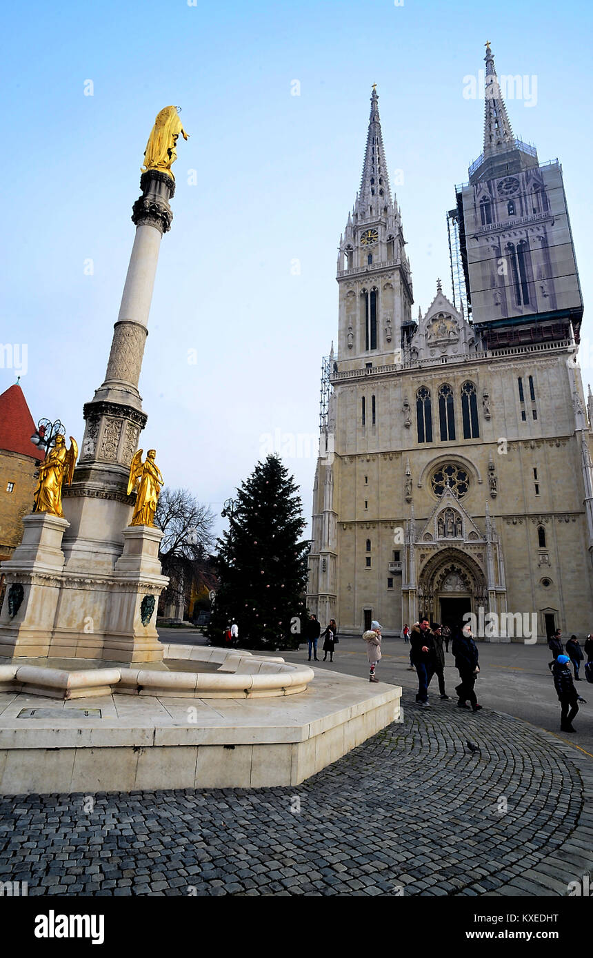 Zagreb, Croatia. Kaptol square The Assumption of Mary Gothic Cathedral ...