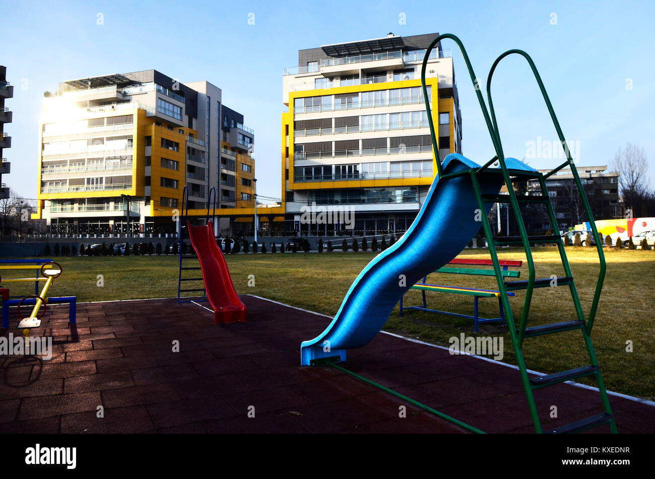 Modern yellow building Stock Photo - Alamy