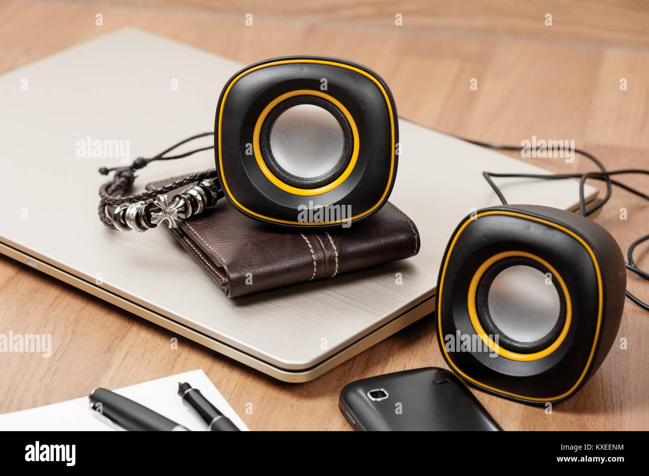 mini USB stereo speakers for Laptop Stock Photo - Alamy