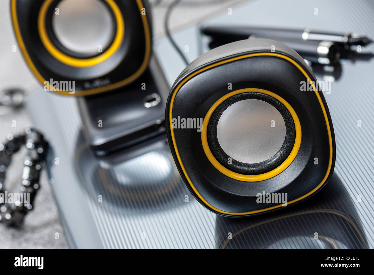 mini USB stereo speakers for Laptop Stock Photo - Alamy