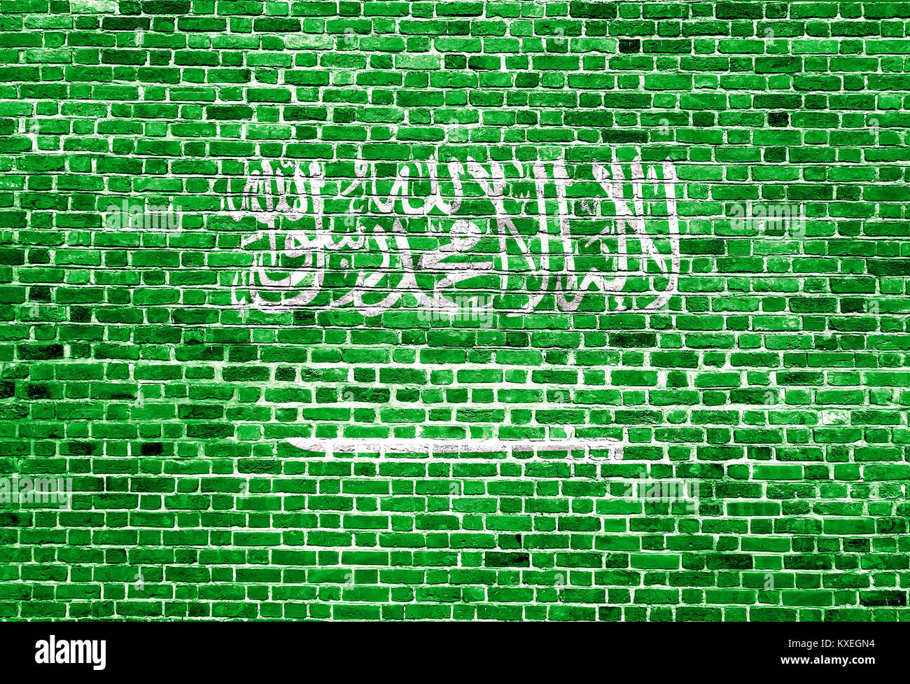 Flag of Saudi Arabia painted on brick wall, background texture Stock ...
