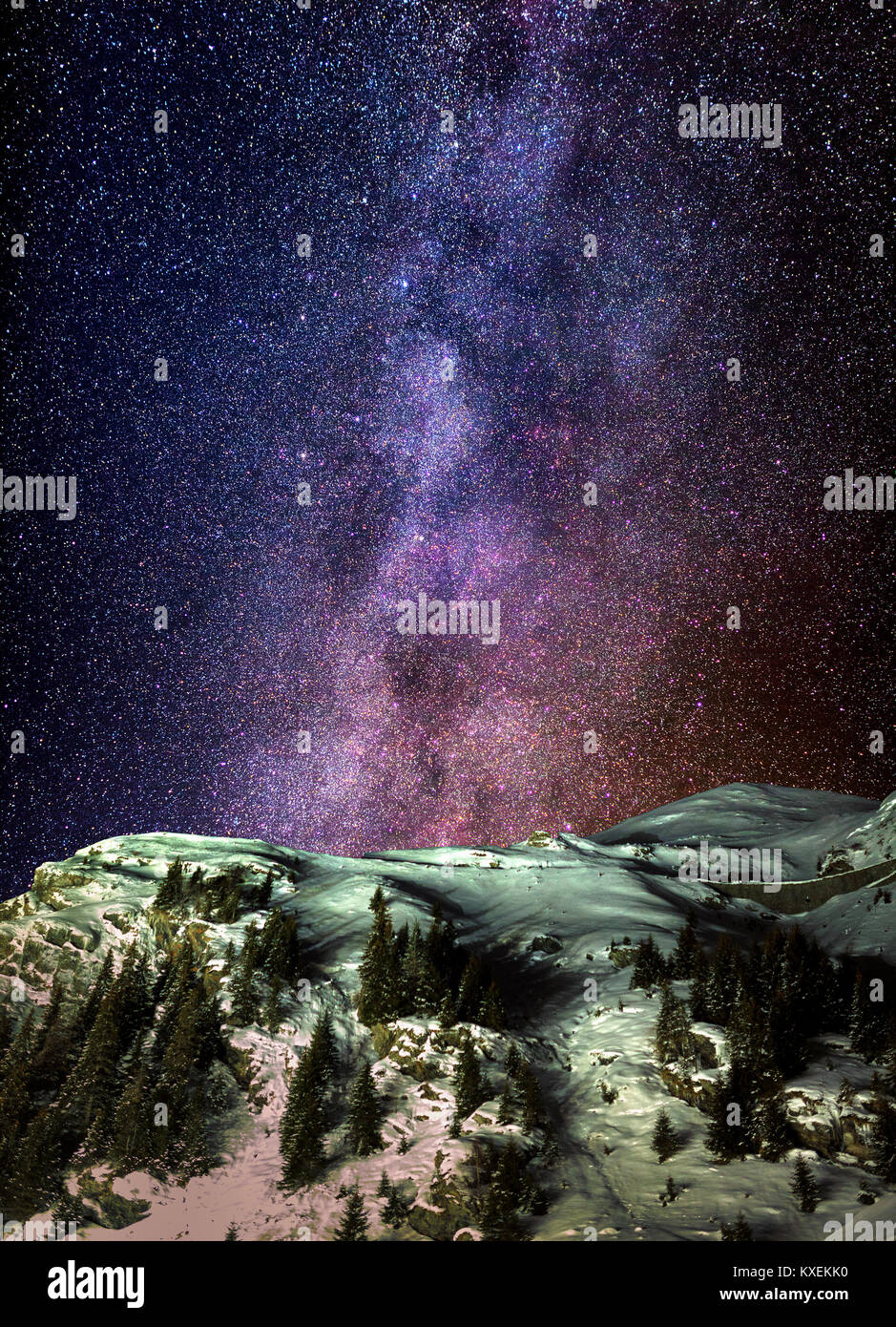 Winter time nightscape with Milky Way and mountains Stock Photo - Alamy
