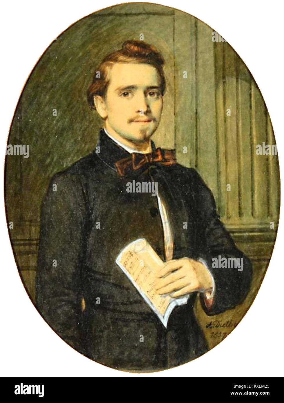An 1857 portrait by Alfred Richard Diethe depicting a young man. The ...