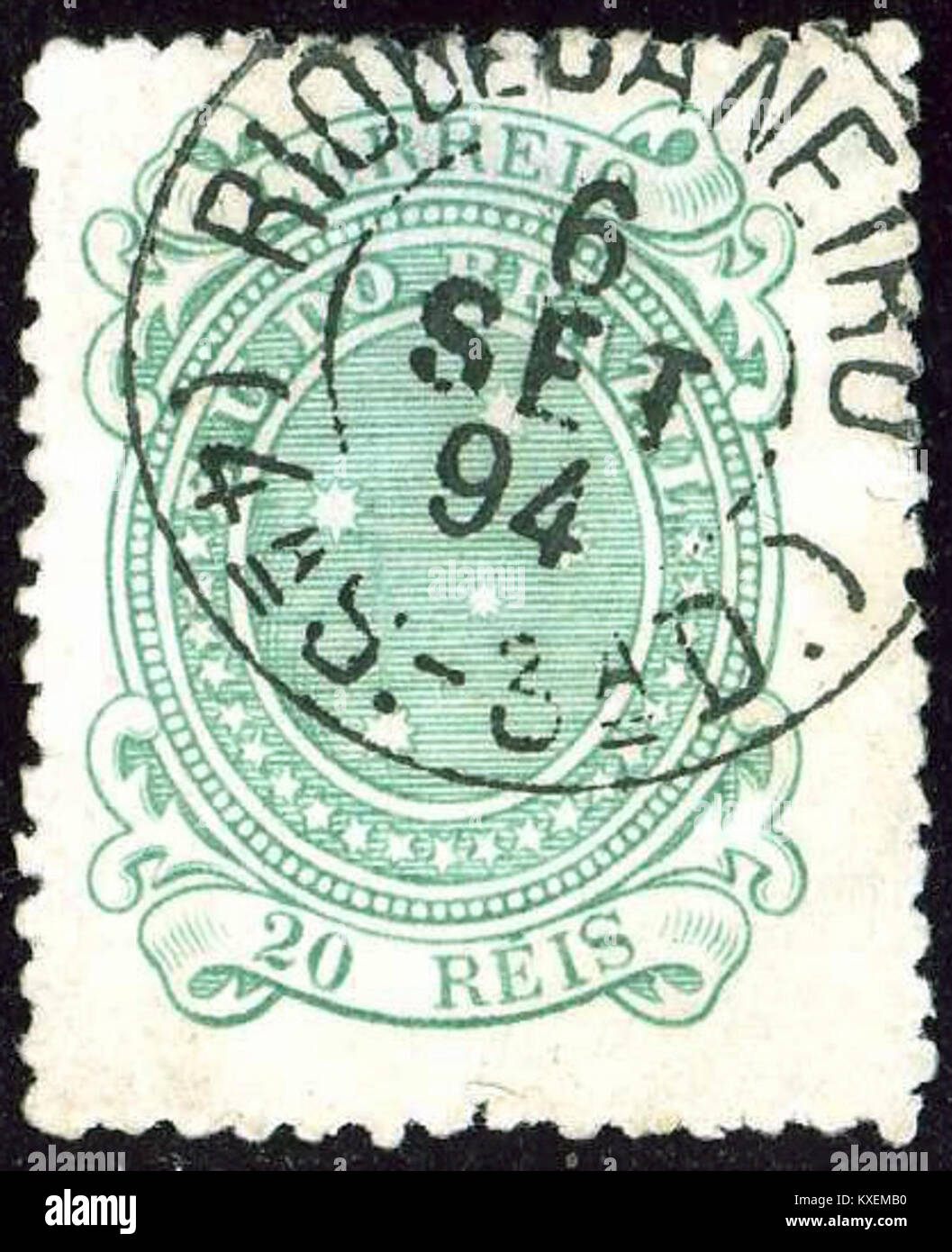 A 20R Brazilian stamp from the 1890 issue, cataloged as Yv68 Mi85b ...