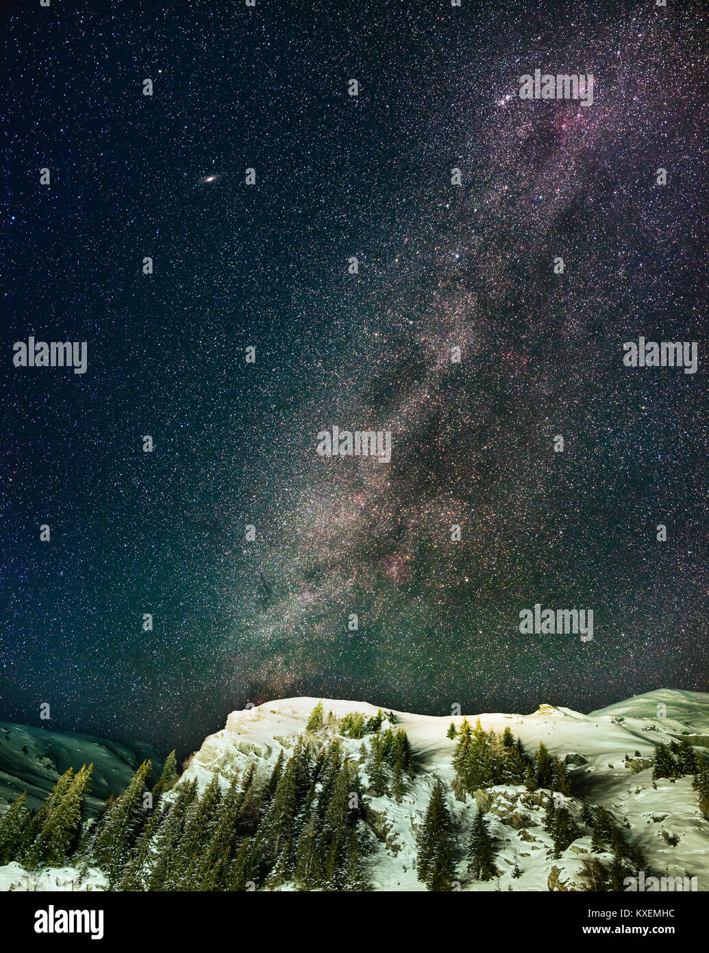 Winter time nightscape with Milky Way and mountains Stock Photo - Alamy