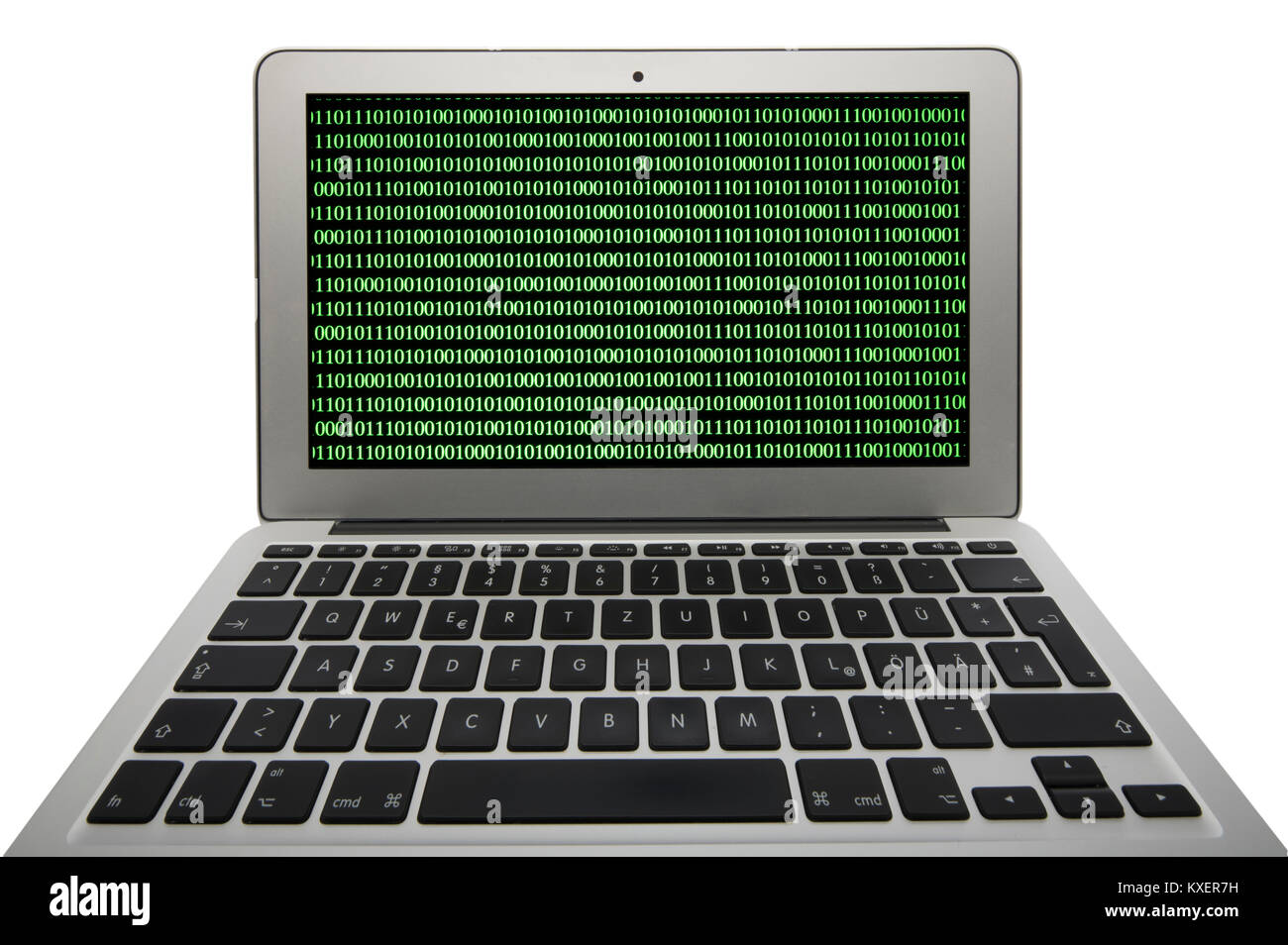 Laptop with binary code,symbol image of cybercrime,data protection ...