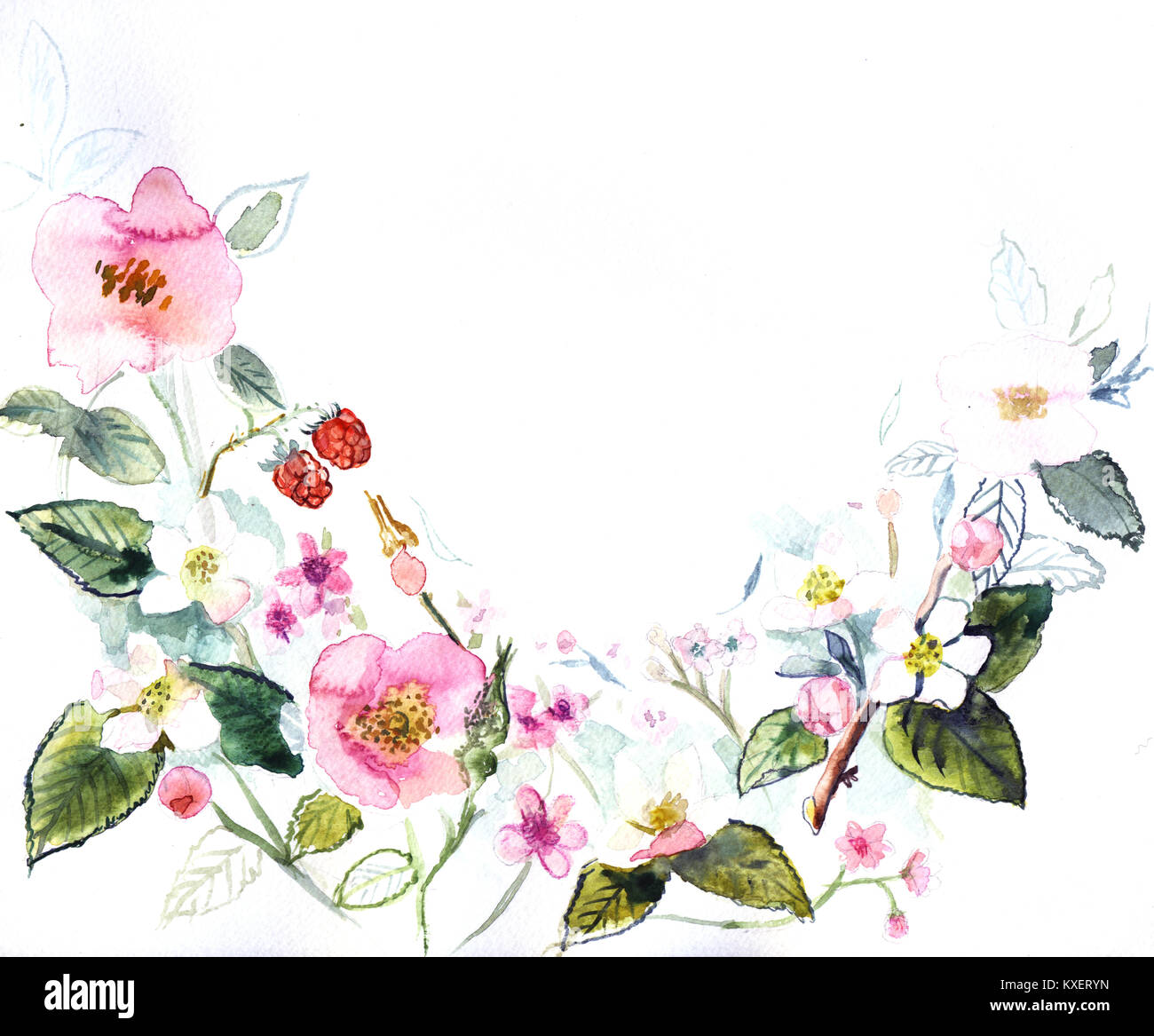 Watercolor flowers ornament Stock Photo - Alamy