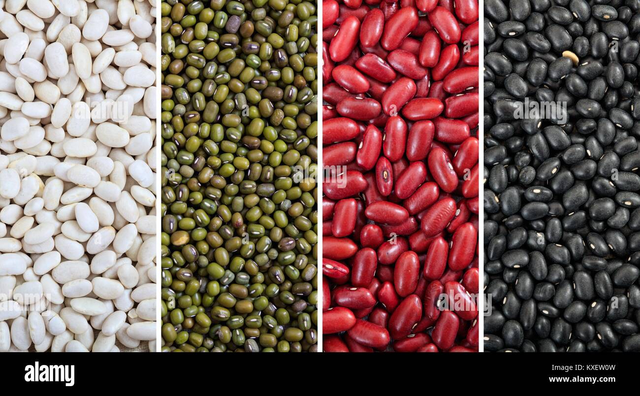 Collage of raw beans legumes Stock Photo - Alamy