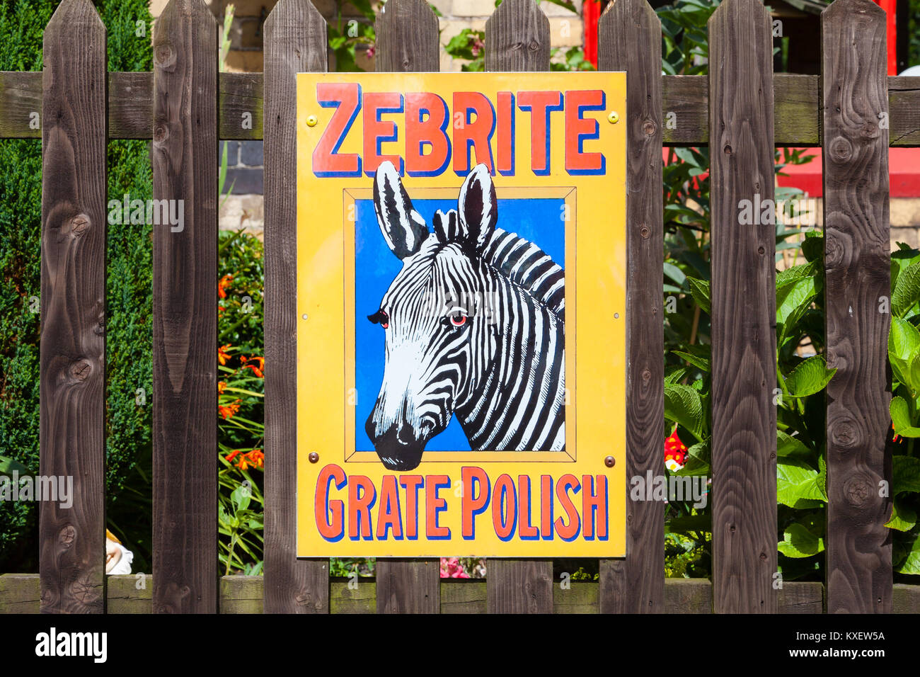 Old style tin advertising board for Zebrite Grate Polish displayed on a ...