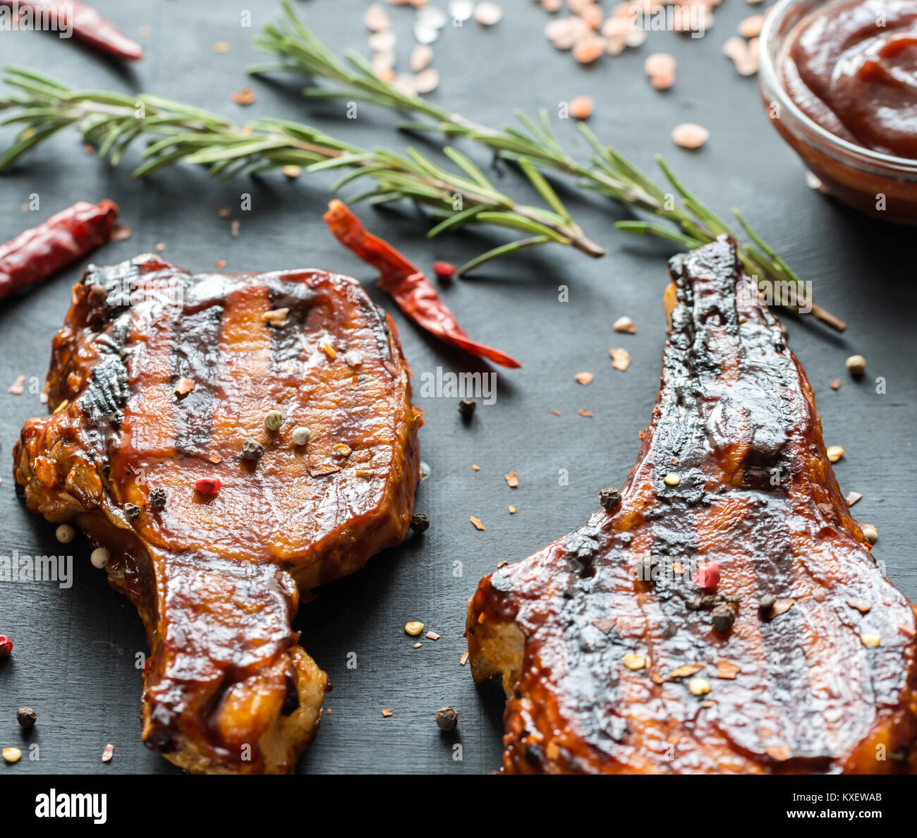 Grilled pork ribs Stock Photo - Alamy
